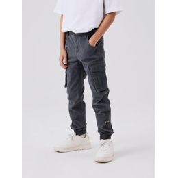 name it M&auml;dchen Cargohose "NKMRYAN &ndash; f&uuml;r Jungen mit verstellbarem Bund und Stretchkomfort", grau, Gr. 116, unifarben, Twill, Obermaterial: 98%