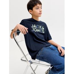 Jack & Jones Kinder T-Shirt "JJEJEFF LOGO TEE SS SN JNR", schwarz, Gr. 176, JACK & JONES JUNIOR, bedruckt, Single Jersey, Obermaterial: 100% Baumwolle, Shirts