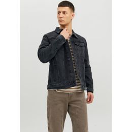 Jack & Jones JACK & JONES Herren Jeansjacke "JJIJEAN Jeansjacke mit Windschutz, stylisch und angenehm tragbar", schwarz, Gr. XL, Abriebeffekte, Denim/Jeans,