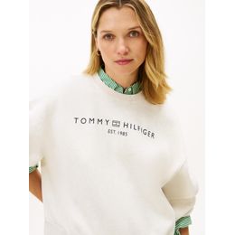 Tommy Hilfiger Damen Sweatshirt "CORP LOGO MDRN SWTSRT", wei&szlig;, Gr. S, bedruckt, meliert, Sweatware, Obermaterial: 63% Baumwolle, 37% Polyester,