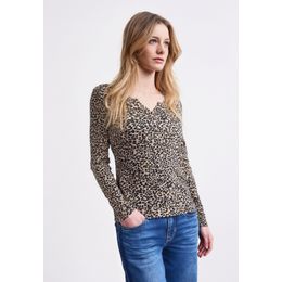 Damen Langarmshirtbuffed beige, Gr. 42, STREET ONE STUDIO, animal-print, Web, 96% Baumwolle, 4% Elasthan, Shirts, mit Leomuster