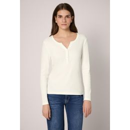 Langarmshirt STREET ONE STUDIO, Damen, Gr. 42, sanftes wei&szlig;, Web, 96% Baumwolle, 4% Elasthan, unifarben, normal normal, Rundhals, abgesteppt, Shirts Langarmshirt, aus Baumwolle mit Stretchante