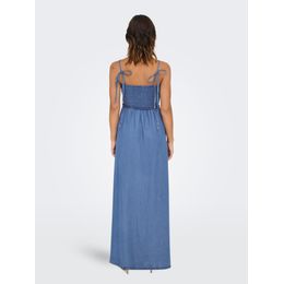 Only Damen Maxikleid "ONLCHARIS LIFE SMOCK MAXI DRESS WVN", blau, Gr. S, unifarben, Web, Obermaterial: 100% Lyocell, Kleider, Sommerkleid