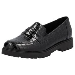 Rieker Damen Loafer, Gr. 37, schwarz, Lacklederimitat, gl&auml;nzend, Schuhe, Slipper, Schlupfschuh, Collegeschuh mit kleinen Gummiz&uuml;gen