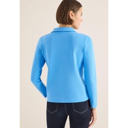 Cecil Damen Langarmshirtfountain blau, Gr. XS, unifarben, Jersey, Obermaterial: 78% Baumwolle, 16% Polyester, 6% Elasthan, Shirts, mit Polokragen