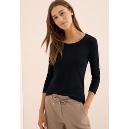 Cecil Damen Langarmshirt "Style Pia"schwarz, Gr. XL, unifarben, Jersey, Obermaterial: 100% Baumwolle, Shirts