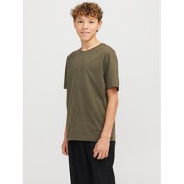 Jack & Jones Rundhalsshirt JACK & JONES JUNIOR "JJEORGANIC figurbetont, atmungsaktiv, kombinierbar", Jungen, Gr. 152, olive night, Jersey, Obermaterial: 100% Baumwolle, unifarben, slim fit normal, Rundhals, Shirts Rundhalsshirt, unifarben, casual, slim fit, Jersey, Rundhals