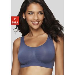 Damen Bralette-BH, PETITE FLEUR BY LASCANA, Gr. XL, blau, Microtouch, Obermaterial: 88% Polyamid, 12% Elasthan, Basic, BHs, SEAMLESS ohne B&uuml;gel &ndash;