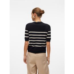 V&eacute;ro Moda VERO MODA Damen Kurzarmpullover "VMSABA PLAIN, Feinstrickpullover", schwarz, Gr. L, gestreift, Feinstrick, Obermaterial: 50% Viskose, 28% Polyester,