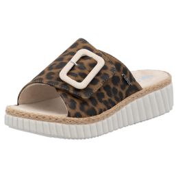 Rieker Damen Pantolette, Gr. 42, braun, Lederimitat, Schuhe, Sommerschuh, Strandschuh, Urlaubschuh, Hausschuh mit Klettverschluss