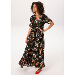 Aniston CASUAL Damen Sommerkleid, bunt, Gr. 48, bedruckt, gebl&uuml;mt, gestreift, Web, Obermaterial: 100% Viskose, Kleider, mit farbenfrohen Blumendruck
