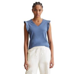 Marc O'Polo Damen T-Shirt "aus Material-Mix", blau, Gr. L, MARC O'POLO DENIM, unifarben, Obermaterial: 100% Baumwolle, Shirts