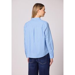 Street One Damen Langarmbluse, blau, Gr. 44, gestreift, Web, 79% Baumwolle, 19% Polyamid, 2% Elasthan, Blusen, mit Brusttasche