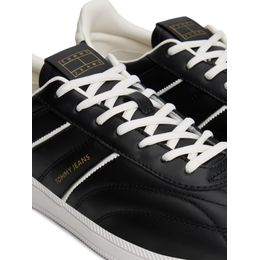 Tommy Jeans Herren Sneaker "THE GREENWICH EDGE STITCHING", Gr. 45, schwarz-wei&szlig;, Leder, Lederimitat, kontrastfarbene Details, Schuhe, Freizeitschuh,