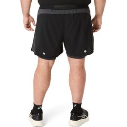 asics Herren Laufshorts "ROAD 2N1 5IN SHORT", grau, Gr. S, Stoff, Obermaterial: 100% Polyester, Hosen
