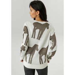 Damen Strickpullover, wei&szlig;, Gr. 44, Aniston SELECTED, Jacquardmuster, gemustert, Feinstrick, Obermaterial: 50% Polyacryl, 50% Viskose, Pullover, mit