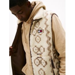 Tommy Jeans Herren Fleeceweste "TJM TEDDY AOP"schwarz walnut aop, Gr. XL, Web, Obermaterial: 100% Polyester, Westen, Stehkragen, normale Passform
