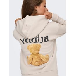 Only Damen Kapuzensweatshirt "ONLRICKY L/S HOOD BOX SWT", beige, Gr. XS, bedruckt, Sweatware, Obermaterial: 50% Baumwolle, 50% Polyester, Sweatshirts