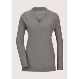 Madeleine Mode MADELEINE Damen Longpullover "Pullover Feinstrickpullover mit V-Ausschnitt", wei&szlig;, Modern, Gr. 40, Obermaterial: 100% Schurwolle WV., Pullover