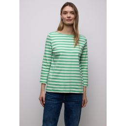 3/4-Arm-Shirt Street One, Damen, Gr. 34, arcadia gr&uuml;n, Web, 100% Baumwolle, gestreift, normal normal, U-Boot-Ausschnitt, abgesteppt, Shirts 3/4-Arm-Shirt, aus reiner Baumwolle