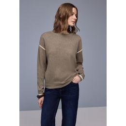 Street One Damen Strickpullover, braun, Gr. 40, unifarben mit Farbeinsatz, Strick, Obermaterial: 60% Viskose, 20% Baumwolle, 20% Nylon, Pullover, mit