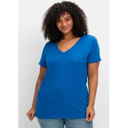 sheego Damen T-Shirt "T-Shirt", blau, Gr. 48, unifarben, 100% Baumwolle, Shirts