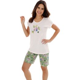 Damen Shorty mit Blumen-Muster ecru-eucalyptus-bedruckt, Gr&ouml;&szlig;e 36/38