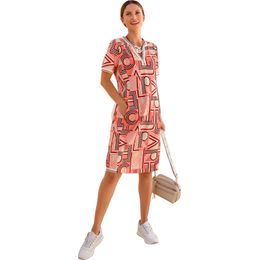 Damen Jerseykleid im Lettering-Dessin koralle-sand-bedruckt, Gr&ouml;&szlig;e 44