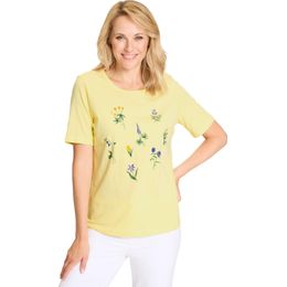 Damen Kurzarmshirt mit Wiesenblumen-Druck zitrone, Gr&ouml;&szlig;e 44