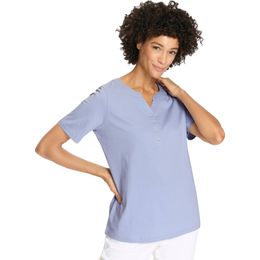 Damen Kurzarmshirt mit Kontrastkn&ouml;pfen bleu, Gr&ouml;&szlig;e 42