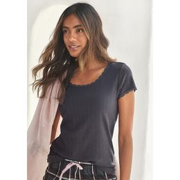 s.Oliver Pyjamaoberteil graphit Gr. 44/46 f&uuml;r Damen. Mit Rundhals. Figurbetont. Nachhaltig.