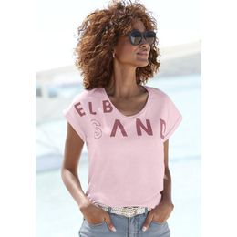ELBSAND T-Shirt 'Leila' pink Gr. S (36) f&uuml;r Damen. Rundhals und Logodruck. Figurumspielend. Nachhaltig.