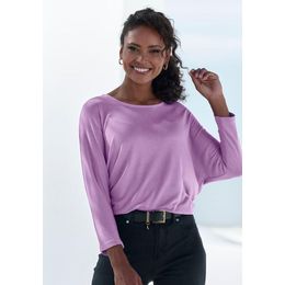 Lascana 3/4-Arm-Shirt 'aus leichter Feinstrickqualit&auml;t' violett Gr. 32/34 f&uuml;r Damen. Mit Rundhals. L&auml;ssig Geschnitten. Nachhaltig.