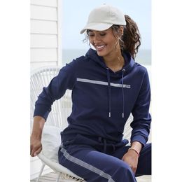 H.I.S. H.I.S Hoodie blau Gr. 40/42 f&uuml;r Damen. Ohne Ausschnitt und Print, Logodruck. Bequem. Nachhaltig.