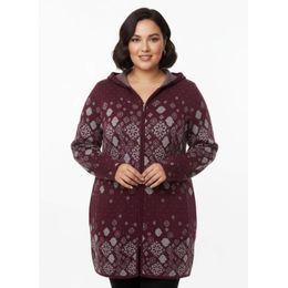 sheego Gro&szlig;e Gr&ouml;&szlig;en Longstrickjacke mit Jacquard-Strickmuster, dunkelrot-gemustert, Gr&ouml;&szlig;e 54 - Damen