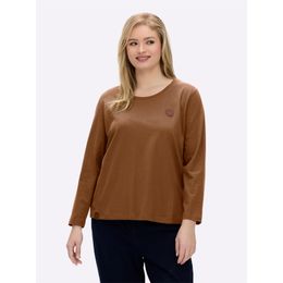 sheego Gro&szlig;e Gr&ouml;&szlig;en Langarmshirt mit Leder-Imitat-Patch, cognac, Gr&ouml;&szlig;e 46 - Damen