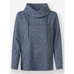 WITT Damen Sweatshirt mit &uuml;berlappenden Rollkragen, rauchblau-bleu-bedruckt, Gr&ouml;&szlig;e 42