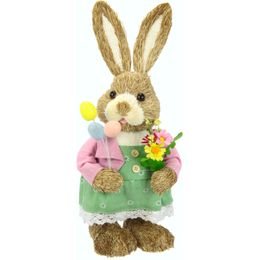 Dekoobjekt I.GE.A. "H&auml;sin", rosa, B:17cm H:40cm, Kunststoff, Polyester, sonstige Fasern, Dekofiguren, Mit Eier aus Bast Hase Osterhasen Fr&uuml;hling Figur Oster Fr&uuml;hling