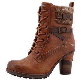 Winterstiefelette Mustang Shoes "Palma", Damen, Gr. 41, braun (cognac), Lederimitat, Textil, used, Schuhe Winterstiefelette, Schn&uuml;rstiefelette, Winterboots mit modischem Absatz