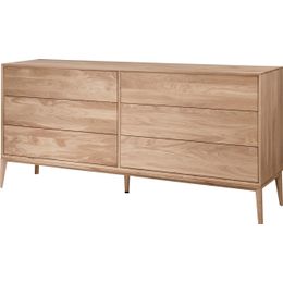 Sideboard Home Affaire "Koda Kommode, 6 ger&auml;umige Schubladen mit Push-To-Open-Funktion, Scandi", beige (natur), B:177,7cm H:81,9cm T:41,5cm, Sideboards, Sideboard, Aus massivem Eichenholz, Minimalistischer Stil, B: 177,7 x H: 81,8 cm