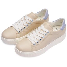 Plateausneaker Ara "MONACO", Damen, Gr. 7 (41), creme, hellblau, Glattleder, unifarben mit Farbeinsatz, Schuhe Plateausneaker, Freizeitschuh, Halbschuh, Schn&uuml;rer mit Kontrastbesatz, H-Weite