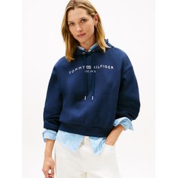 Kapuzensweatshirt Tommy Hilfiger "CORP LOGO MDRN HOODIE", Damen, Gr. L (40), schwarz night navy, Sweatware, Obermaterial: 63% Baumwolle, 37% Polyester, bedruckt, regular fit, Rippb&uuml;ndchen, Sweatshirts