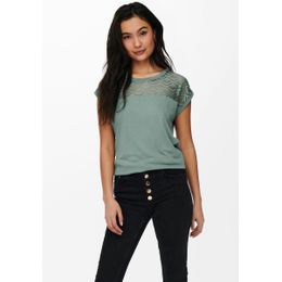 Spitzenshirt Only "ONLNICOLE &ndash; Spitzendetails f&uuml;r eleganten Auftritt im Alltag", Damen, Gr. L (40), gr&uuml;n (chinois gr&uuml;n), Jersey, Obermaterial: 100% Viskose (LENZING&trade; ECOVERO&trade;), unifarben, figurbetont normal, Rundhals, Shirts, figurbetont, Jersey, Viskose, Rundhals, unifarben