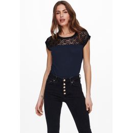 Spitzenshirt Only "ONLNICOLE &ndash; Spitzendetails f&uuml;r eleganten Auftritt im Alltag", Damen, Gr. M (38), blau (night sky), Jersey, Obermaterial: 100% Viskose (LENZING&trade; ECOVERO&trade;), unifarben, figurbetont normal, Rundhals, Shirts, figurbetont, Jersey, Viskose, Rundhals, unifarben