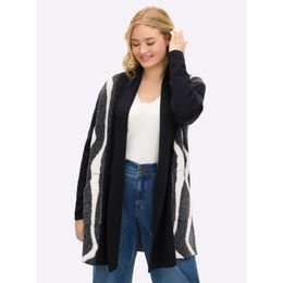 sheego Gro&szlig;e Gr&ouml;&szlig;en Strickjacke mit Flauschgarnmuster, schwarz-ecru-gemustert, Gr&ouml;&szlig;e 56/58 - Damen