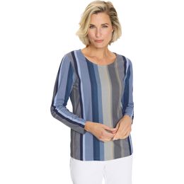 Damen Langarmshirt im L&auml;ngsstreifen-Dessin jeansblau-eisblau-gestreift, Gr&ouml;&szlig;e 48
