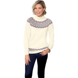Damen Rollkragenpullover mit Norweger-Muster ecru-jade-gemustert, Gr&ouml;&szlig;e 56