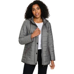 Damen Steppjacke mit Kapuze und Stehkragen grau, Gr&ouml;&szlig;e 38