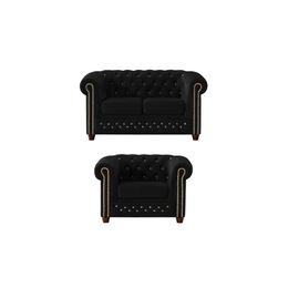 S-STYLE Chesterfield Polstergarnitur 2+1 Cleo Blink schwarz Ma&szlig;e (cm): B: 148 H: 72 Sofas > Sofas nach Material > Stoffsofas &raquo; Sofa DE