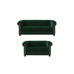 S-STYLE Chesterfield Polstergarnitur 3+2 Cleo Blink gr&uuml;n Ma&szlig;e (cm): B: 203 H: 72 Sofas > Sofas nach Material > Stoffsofas &raquo; Sofa DE
